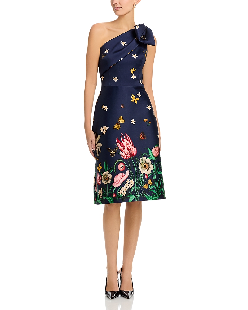 RICKIE FREEMAN FOR TERI JON Mikado Floral Butterfly One Shoulder Dress